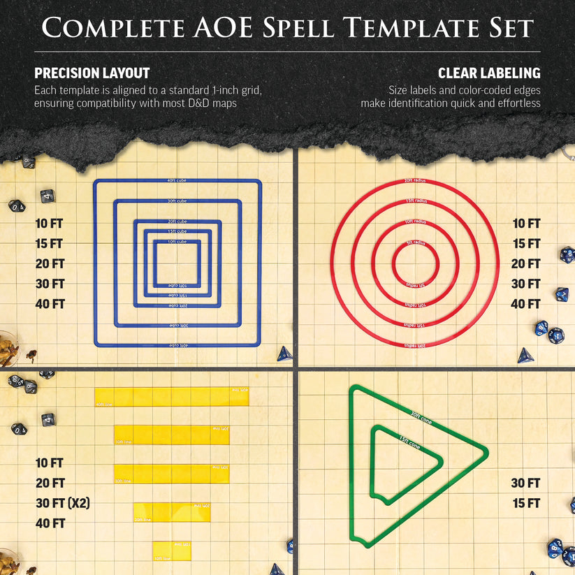 DND Area of Effect Spell Templates - Set of 16 AOE Markers for RPG ...